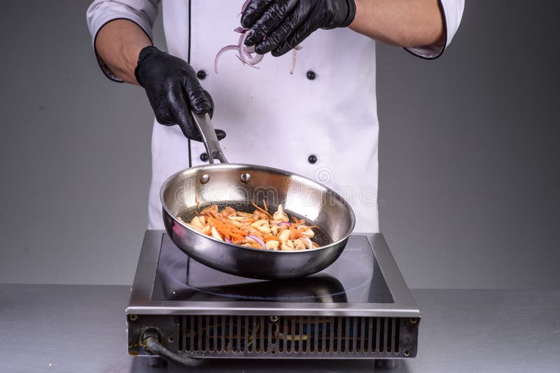 Cooking Asian Noodles with Meat for a Restaurant Menu7 Stock Image ...