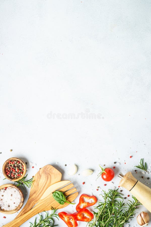 Cooking Background with Herbs, Spices and Vegetables. Stock Photo ...