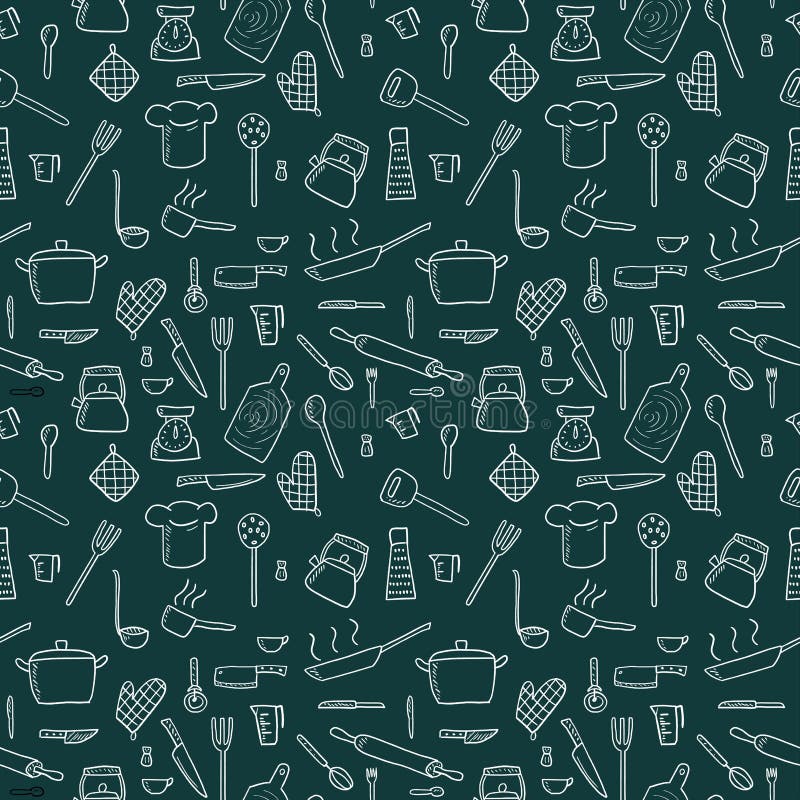 Kitchen Set Hand Draw Cartoon Doodles Stock Vector - Illustration of ...