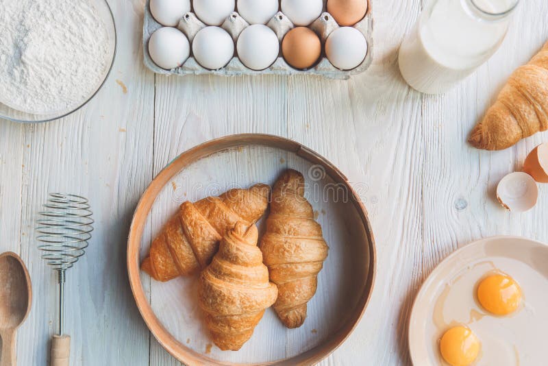 Cooking Baking Ingredients on Table Stock Photo - Image of croissants ...