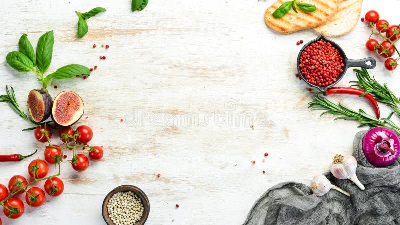 Cooking Banner. Background with Spices and Vegetables. Top View. Free ...