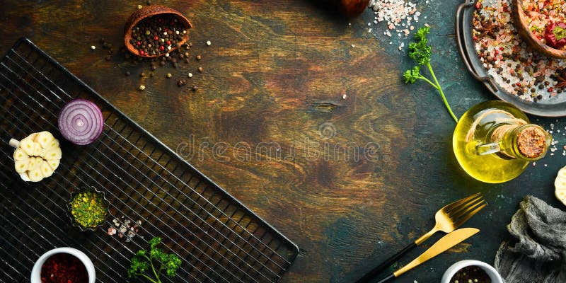 Cooking Banner. Background with Spices and Vegetables Stock Image ...