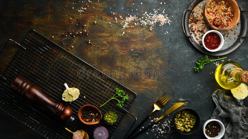 Cooking Banner. Background with Spices and Vegetables Stock Photo ...