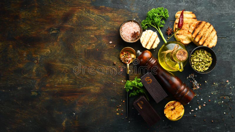 Cooking Banner. Background with Spices and Vegetables Stock Photo ...