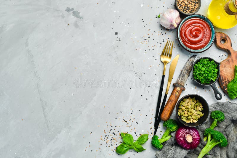 Cooking Banner. Background with Spices and Vegetables Stock Image ...