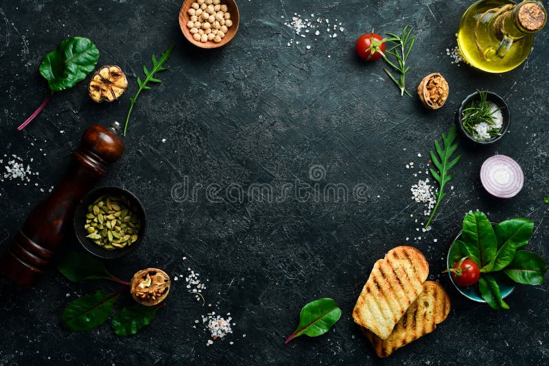Cooking Banner. Background with Spices and Vegetables Stock Photo ...