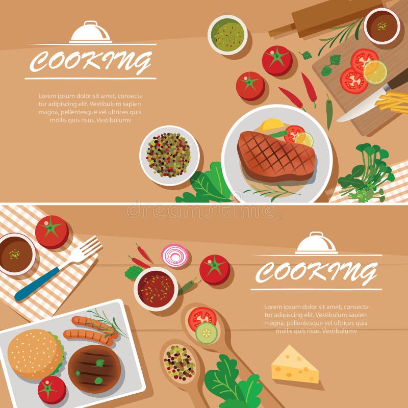 Cooking Banner Flat Design Template Stock Vector - Illustration of ...