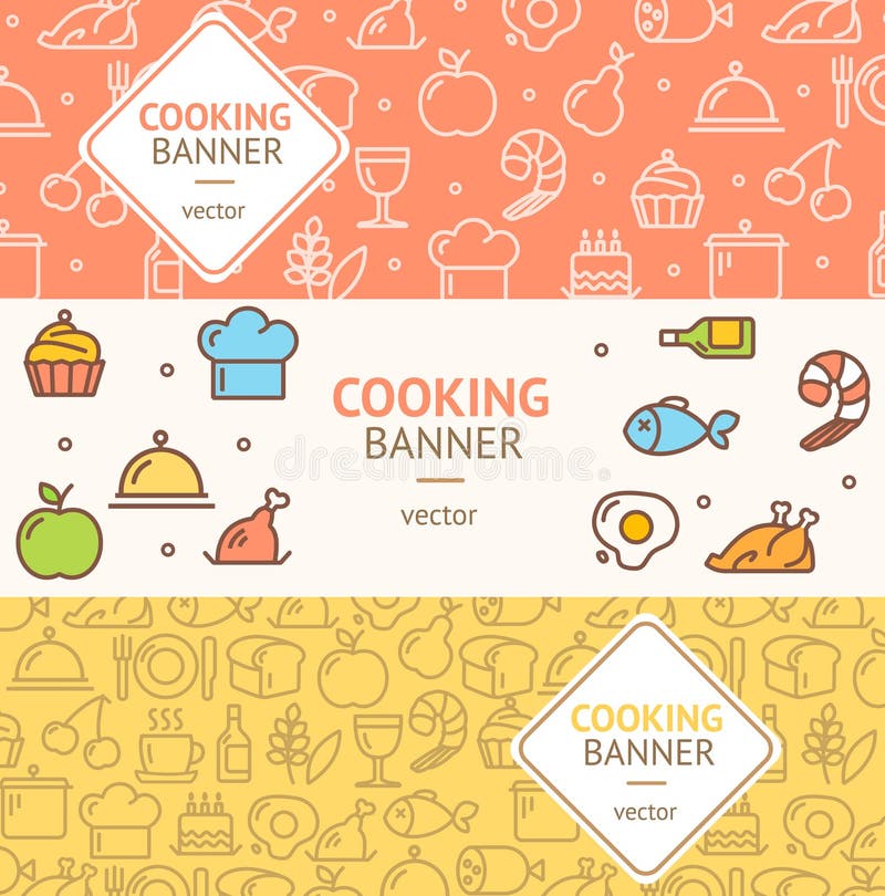 Cooking Banner Flyer Horizontal Set. Vector Stock Vector - Illustration ...