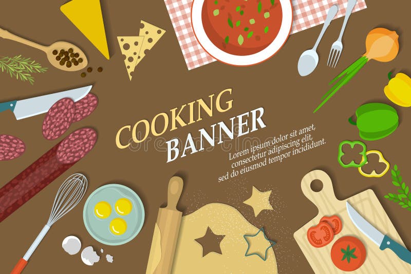 Cooking Banner with Kitchenware Stock Illustration - Illustration of ...