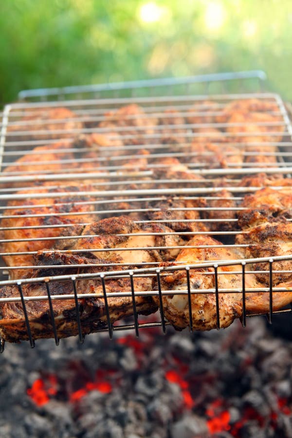 Cooking Barbecue on Grill Close-up Stock Image - Image of pepper, green ...
