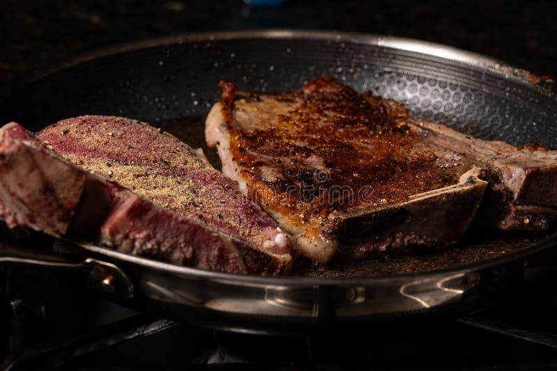 Cooking Beef Steak in Frying Pan Stock Image - Image of brown, heat ...