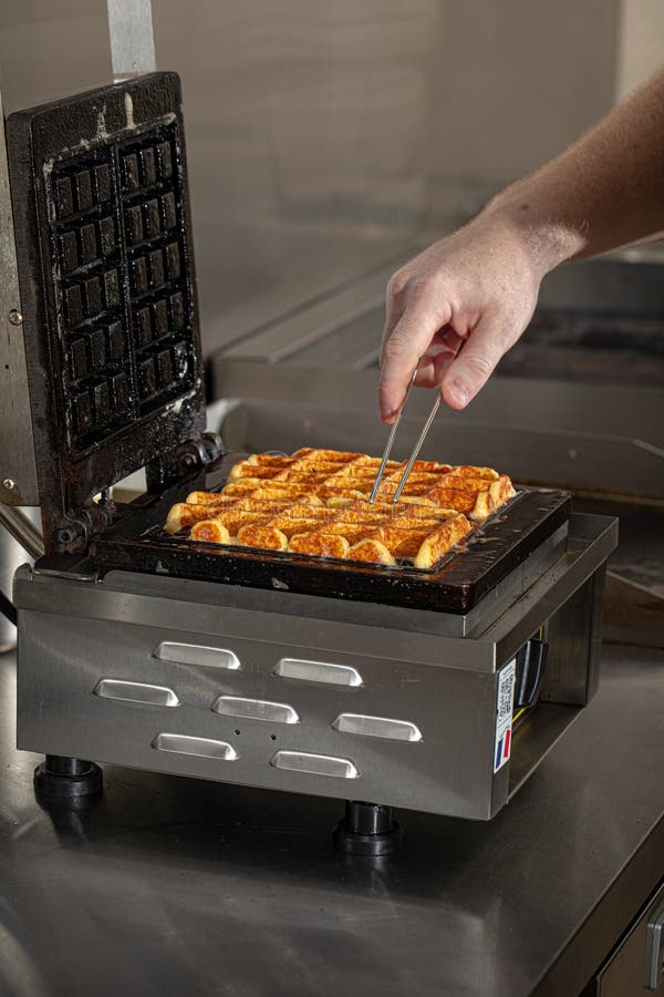 Cooking Belgian Waffles in the Cafe Kitchen Stock Image - Image of cafe ...
