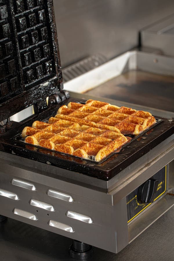 Cooking Belgian Waffles in the Cafe Kitchen Stock Photo - Image of food ...
