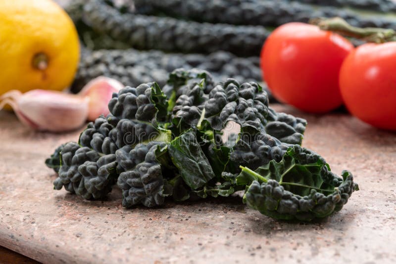 Cooking with Black Flat Leaves of Cavolo Nero Tuscan Cabbage Stock ...