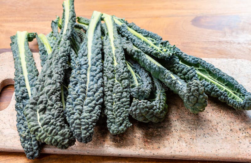 Cooking with Black Flat Leaves of Cavolo Nero Tuscan Cabbage Stock ...