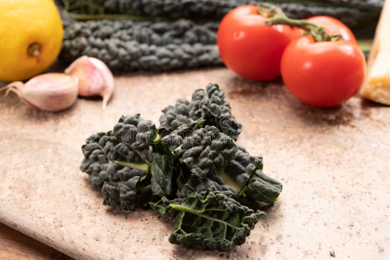 Cooking with Black Flat Leaves of Cavolo Nero Tuscan Cabbage Stock ...