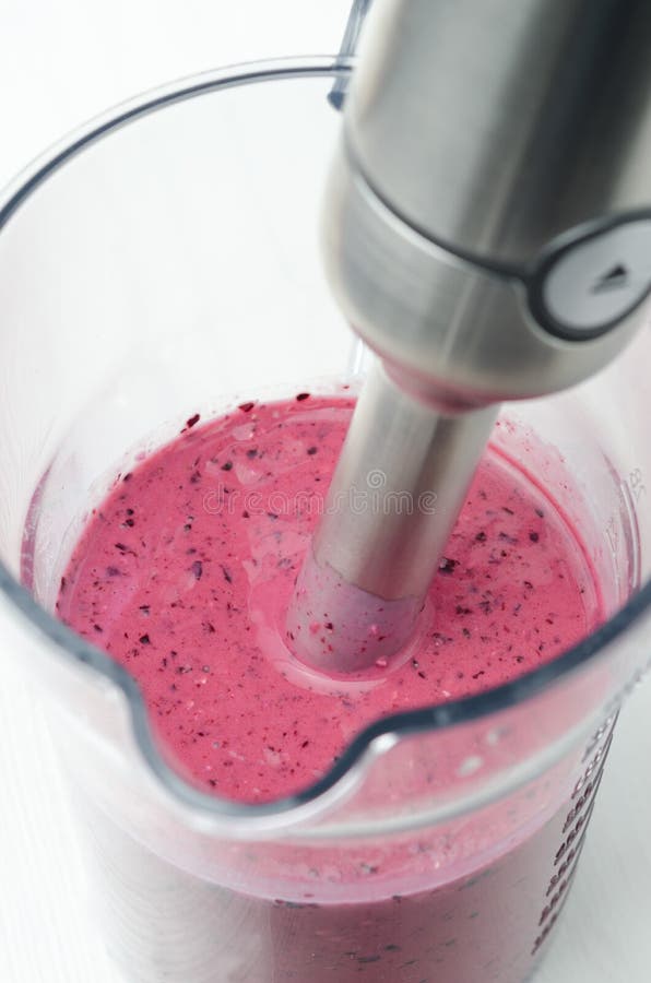 Cooking Blueberry Smoothie Submersible Hand Blender Stock Image - Image ...