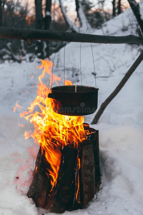Cooking Bowls at the Halt, Winter Time Stock Photo - Image of snow ...