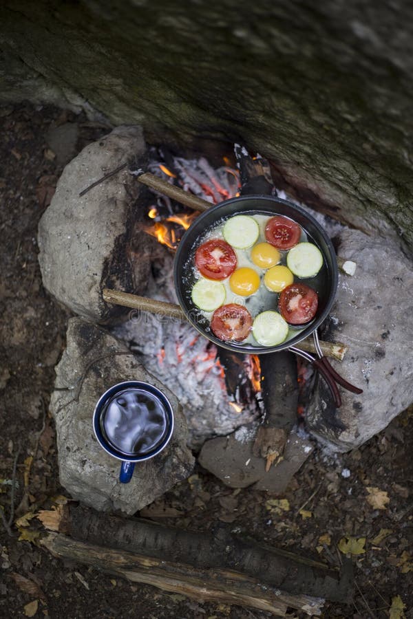 Cooking Breakfast at the Campsite. Stock Photo - Image of eating ...
