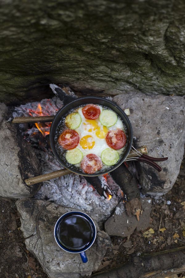 Cooking Breakfast at the Campsite. Stock Photo - Image of group ...