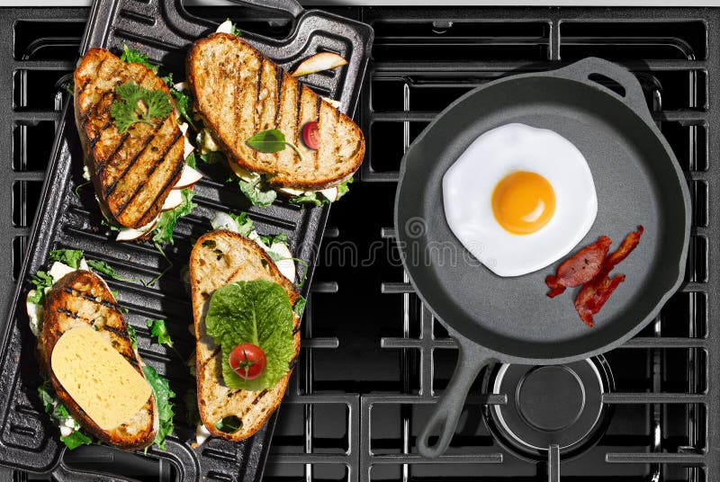 Cooking Food on a Gas Stove Top Panoramic View Stock Photo - Image of ...