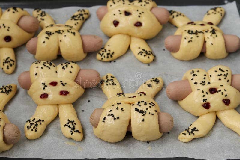 Cooking Buns in the Shape of Rabbits, Step by Step Process, the Dough ...