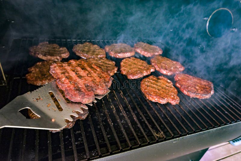 Cooking and Searing Burger Patties on a Grill Stock Image - Image of ...