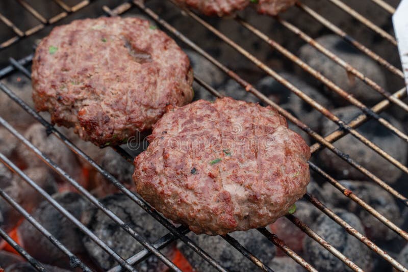 Cooking Burgers on Hot Grill Stock Image - Image of summer, grill ...