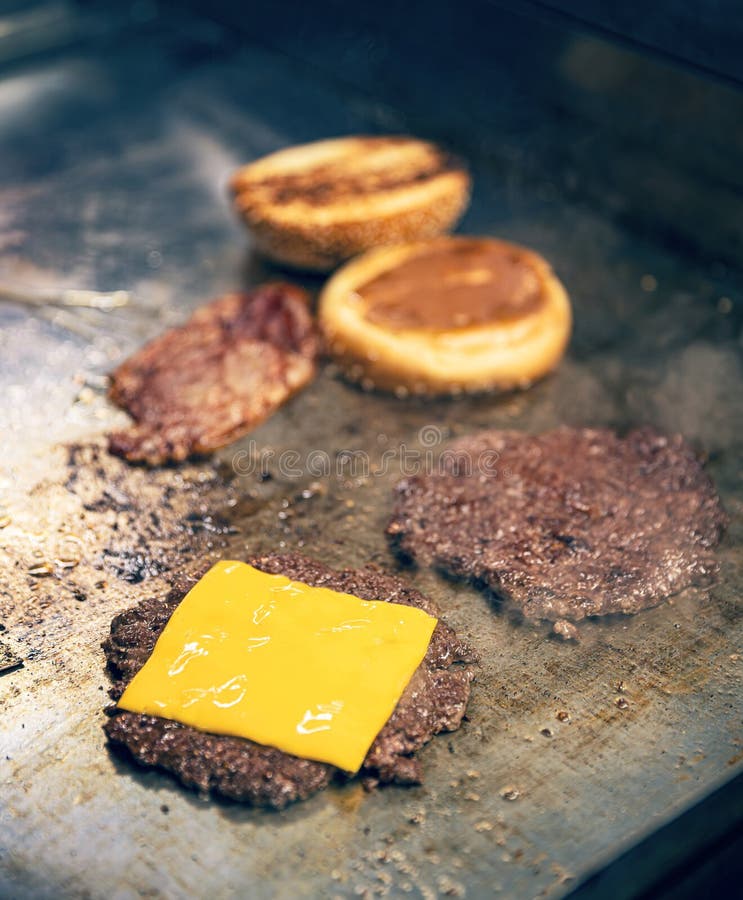Cooking Burgers on Hot Grill Stock Image - Image of ready, cooking ...