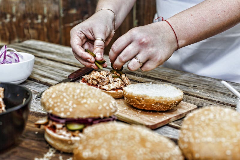 Cooking Burgers. the Process of Making Home-burger Stock Photo - Image ...