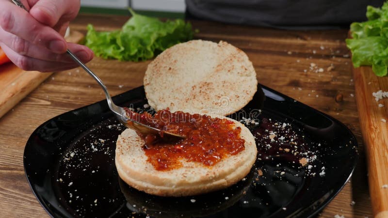 Cooking Burgers. the Process of Making Home-burger Stock Image - Image ...