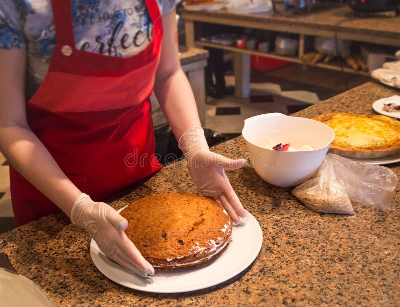 Cooking Cake Decorating in Open Kitchen Stock Image - Image of circle ...