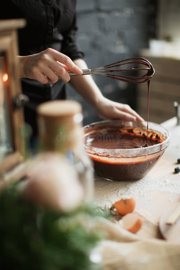 Cooking Cake on the Table and Baking Cake Ingredients Stock Photo ...