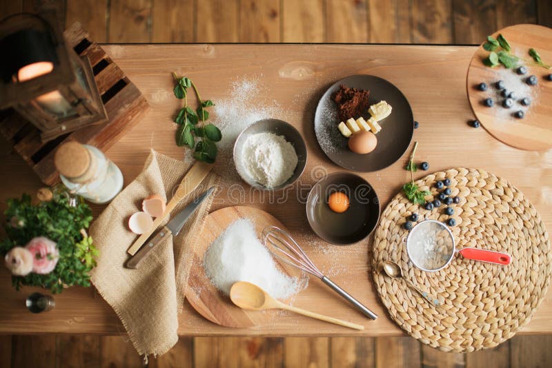 Cooking Cake on the Table and Baking Cake Ingredients Stock Image ...