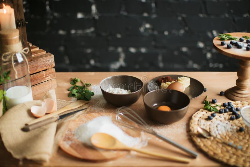 Cooking Cake on the Table and Baking Cake Ingredients Stock Image ...