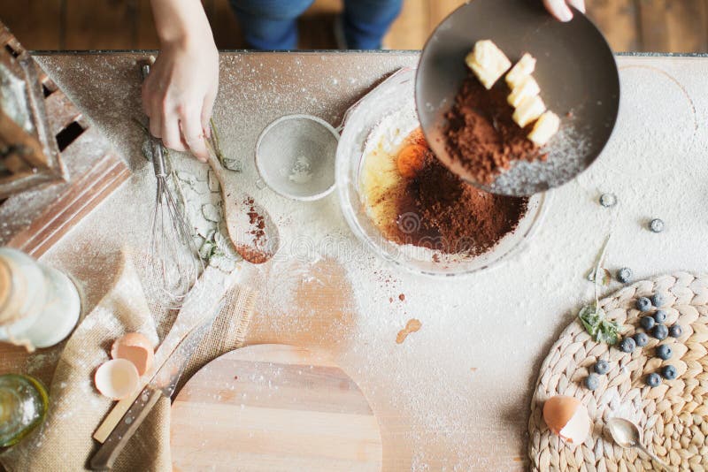 Cooking Cake on the Table and Baking Cake Ingredients Stock Photo ...