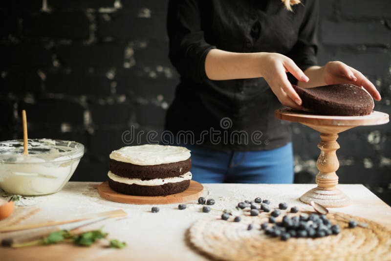 Cooking Cake on the Table and Baking Cake Ingredients Stock Photo ...