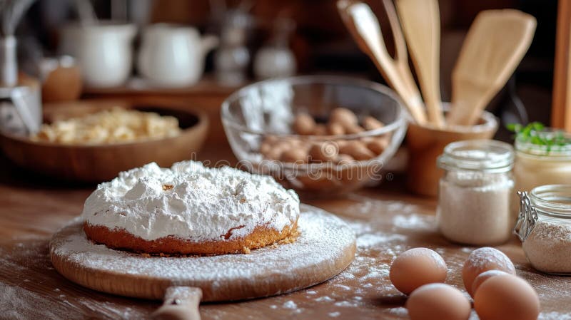 Cooking Cake on the Table with Baking Ingredients Stock Illustration ...
