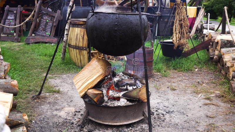 Cauldron is on Camp Fire in Forest. Stock Footage - Video of enjoy ...