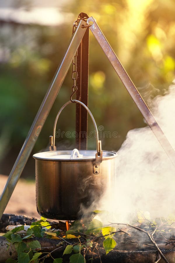 Cooking on a Campfire in a Cauldron Stock Photo - Image of flame, trip ...