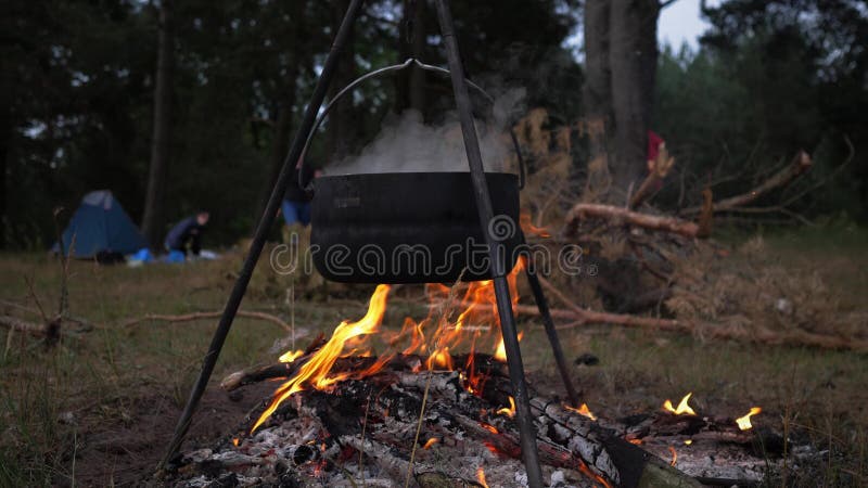Cooking on a Campfire in the Forest Stock Photo - Image of kettle ...