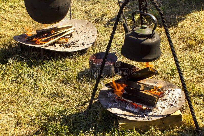 Cooking on a Campfire Outdoors, Closeup View Stock Photo - Image of ...