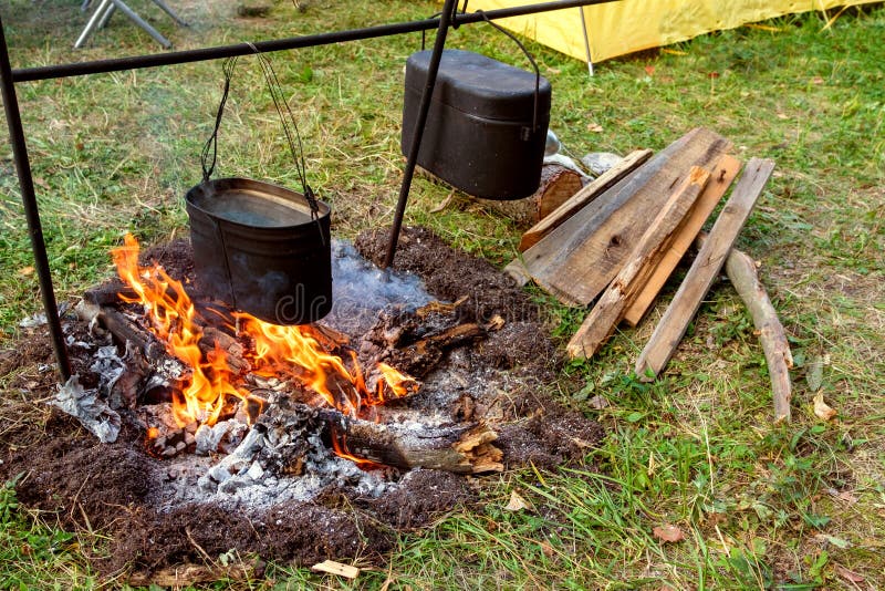 Cooking on a Campfire Tourist`s Breakfast Stock Image - Image of ...