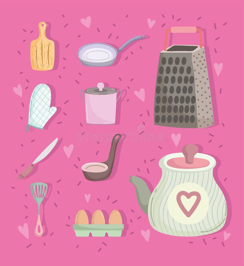 Cooking Cartoon Kitchenware Stock Vector - Illustration of lunch, food ...