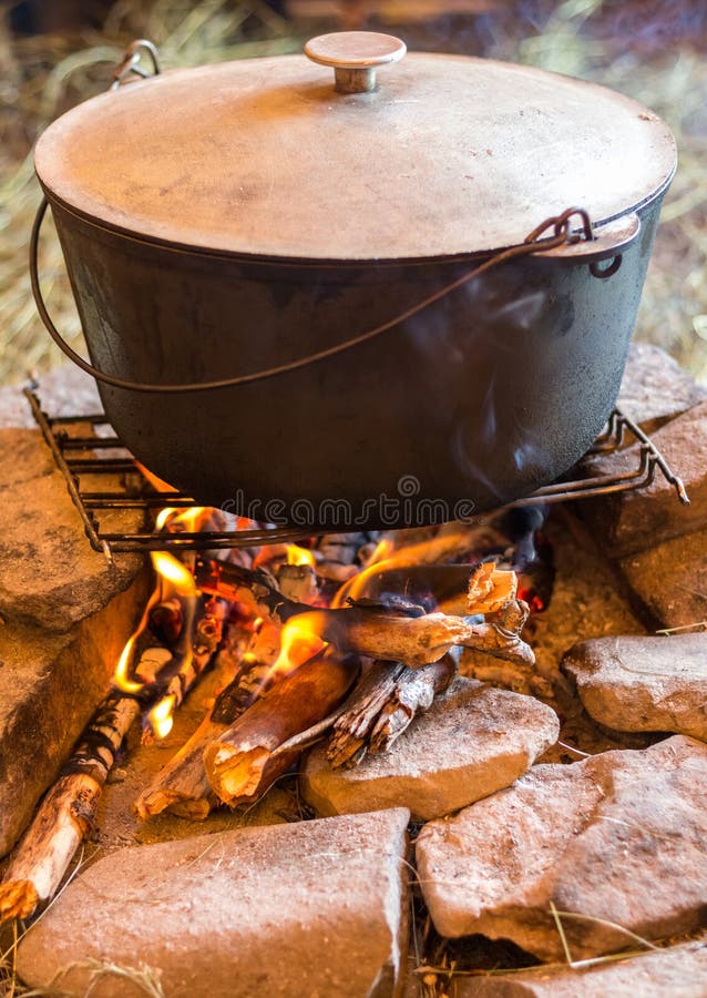 Cooking in a Cauldron on Fire Stock Image - Image of picnic, trip ...