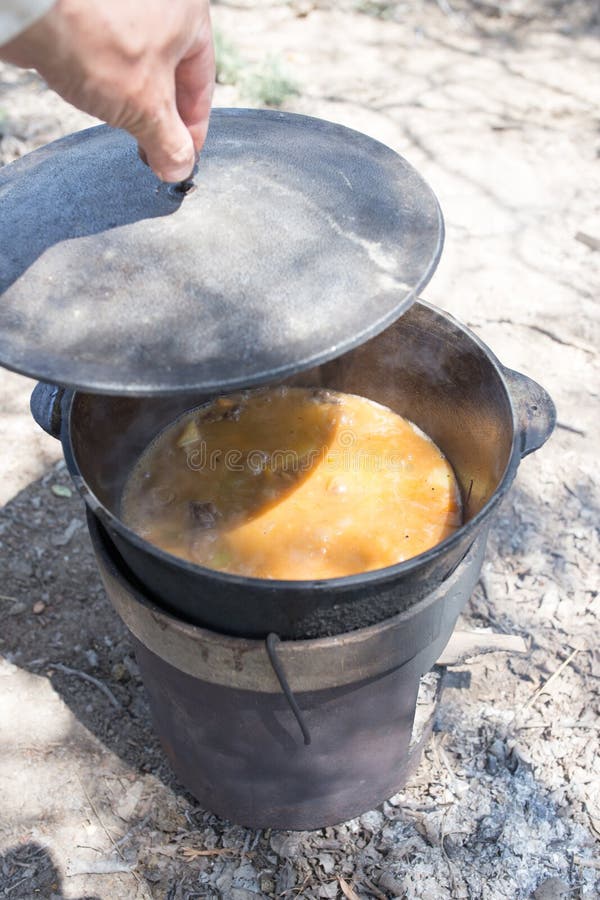 Cooking in a Cauldron on the Nature Stock Image - Image of wood, travel ...