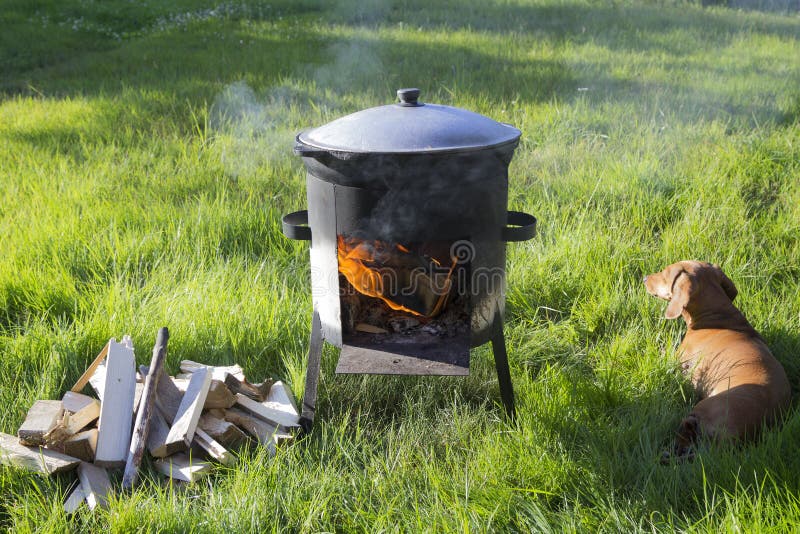 Cooking in Cauldron Outdoors in the Summer Stock Image - Image of foods ...