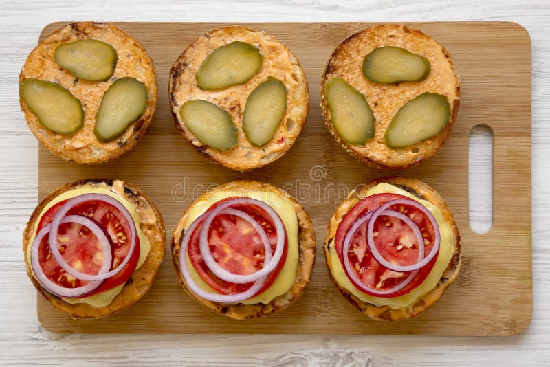 Cooking Cheeseburger Step-by-step, Top View. Flat Lay, from Above ...