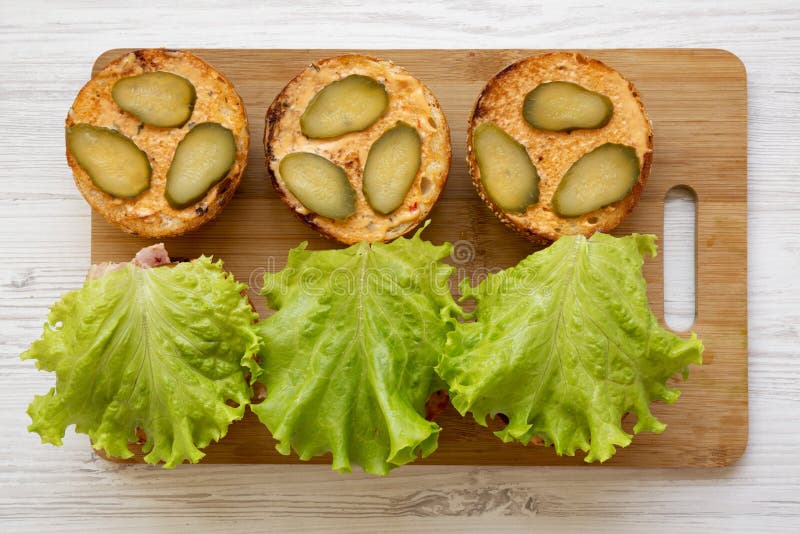 Cooking Cheeseburger Step-by-step, Top View. Flat Lay, from Above ...