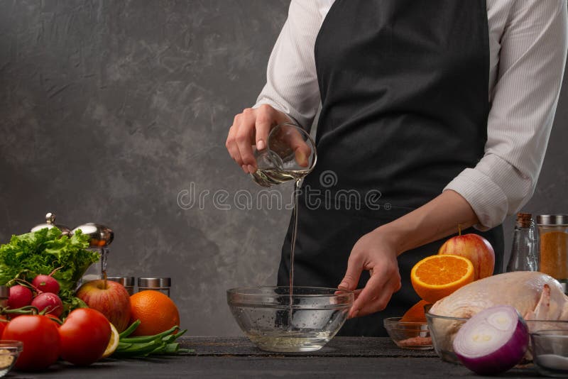 Cooking, the Chef Pours Water for the Sauce, Freezing in the Movement ...
